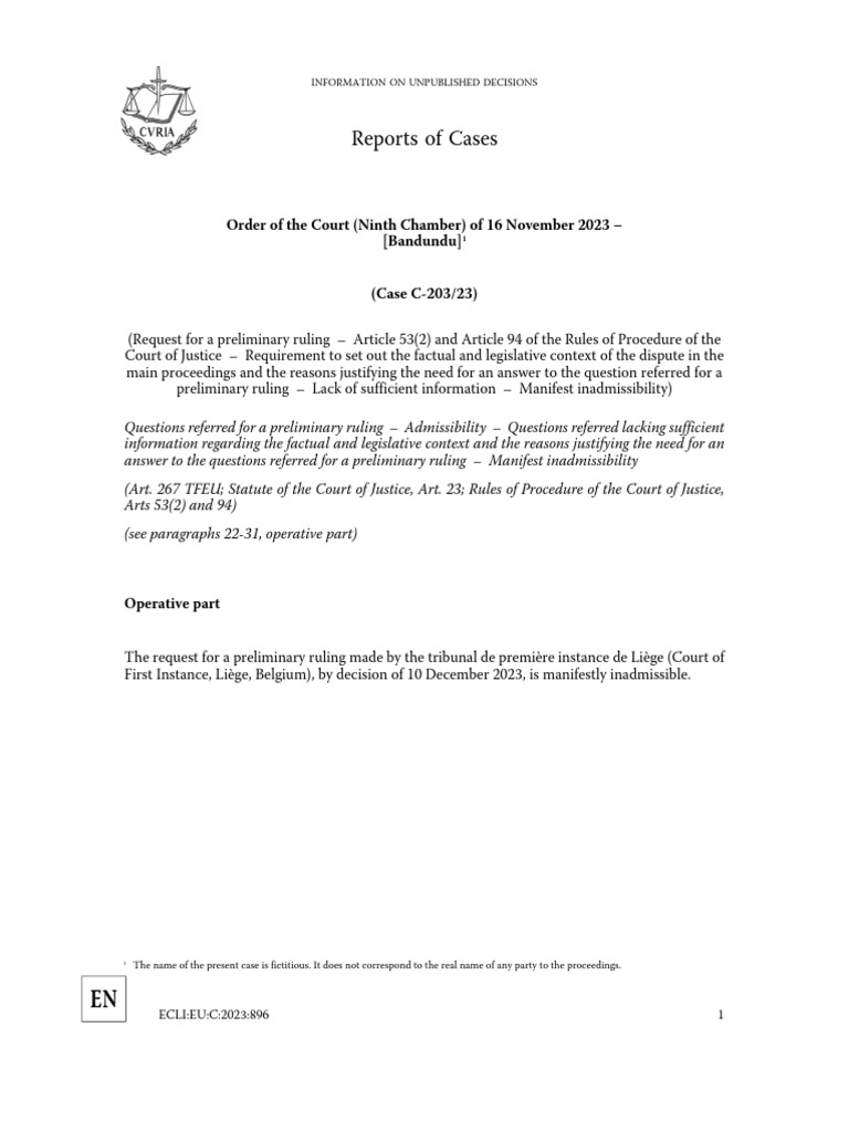 Court Order on Preliminary Ruling Admissibility | PDF