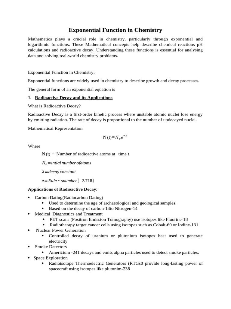 Exponential Function in Chemistry | PDF | Radioactive Decay | Absorbance