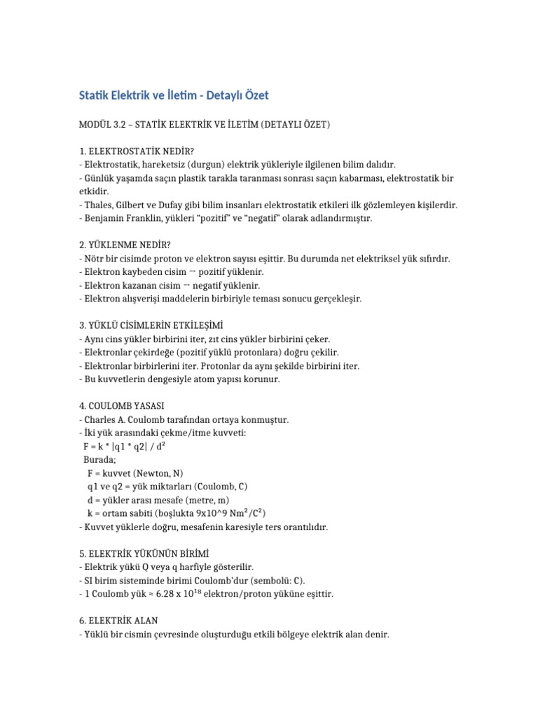 Statik Elektrik Detayli Ozet | PDF