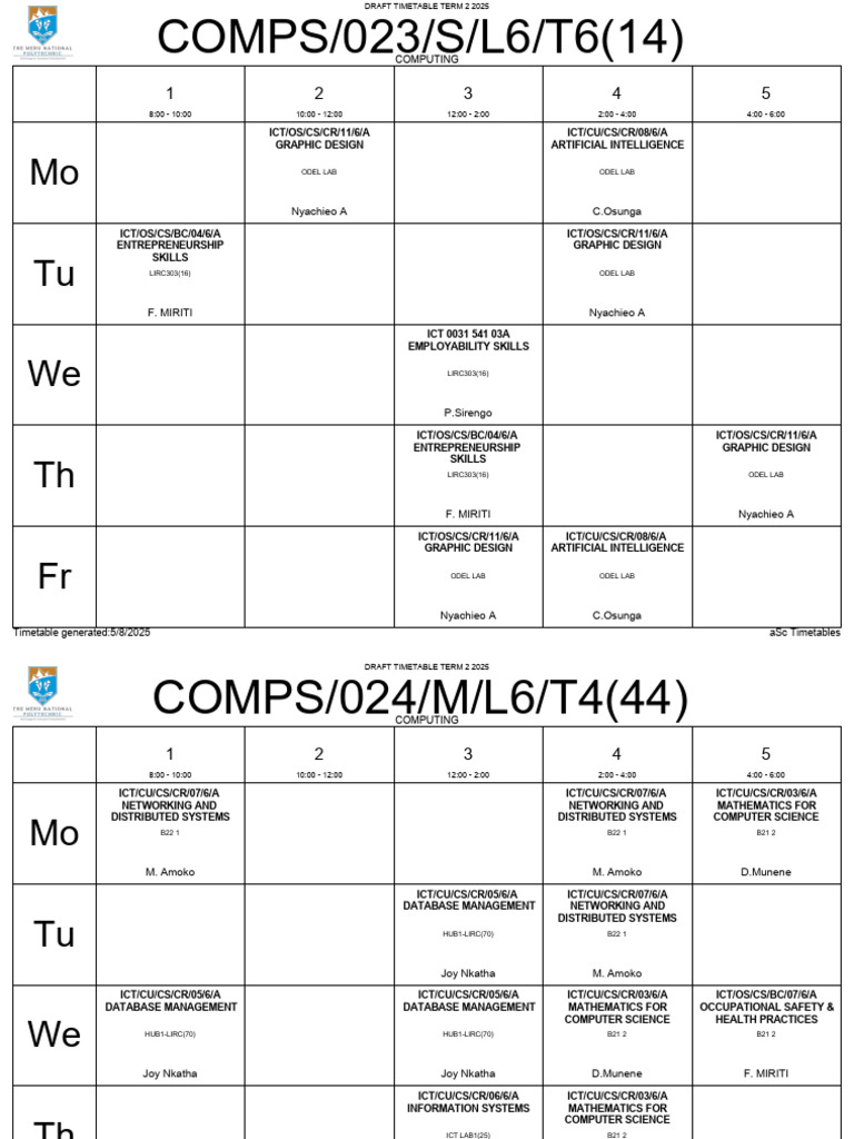 Ict Timetable Term 2 2025 Draft 2 May 8 | PDF | Computing | Computer Science