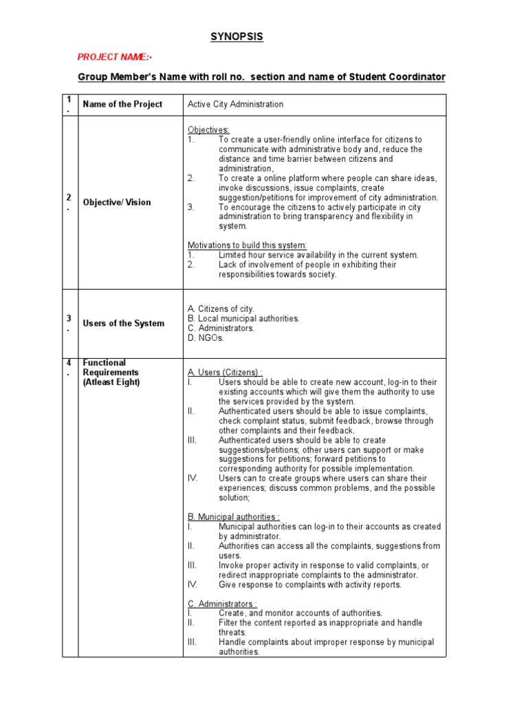 Project Synopsis Format | Download Free PDF | Ibm Db2 | User (Computing)