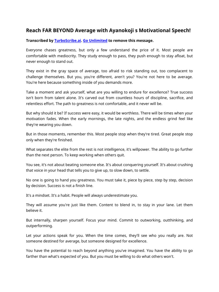 Reach FAR BEYOND Average With Ayanokoji S Motivational Speech! | PDF ...