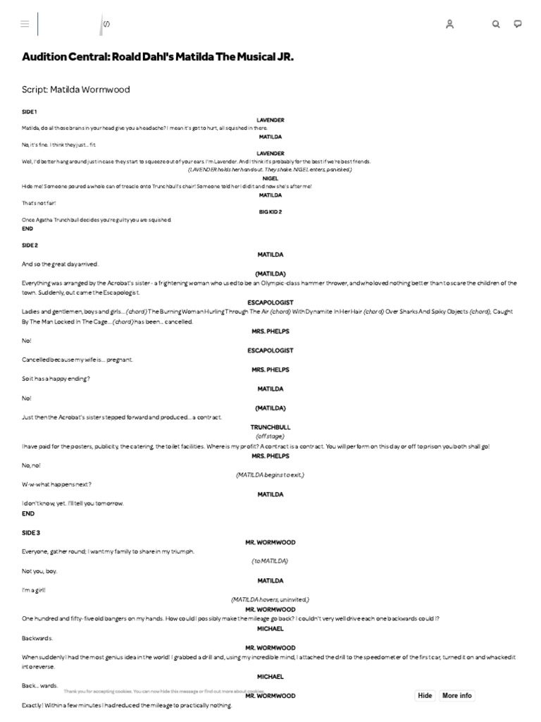 Matilda Musical Audition Side | PDF