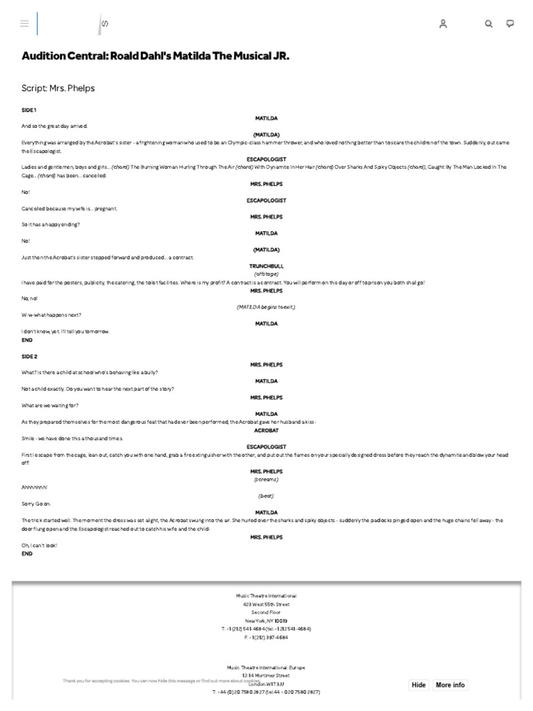 Mrs Phelps Audition Side For Matilda The Musical | PDF