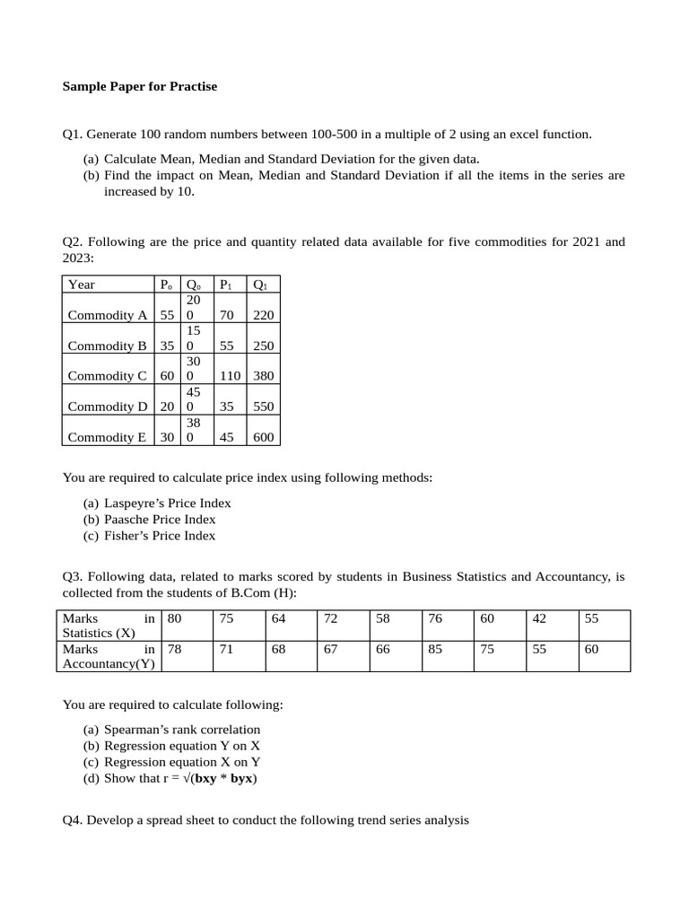 sample paper for practise | PDF | Statistics | Price Indices