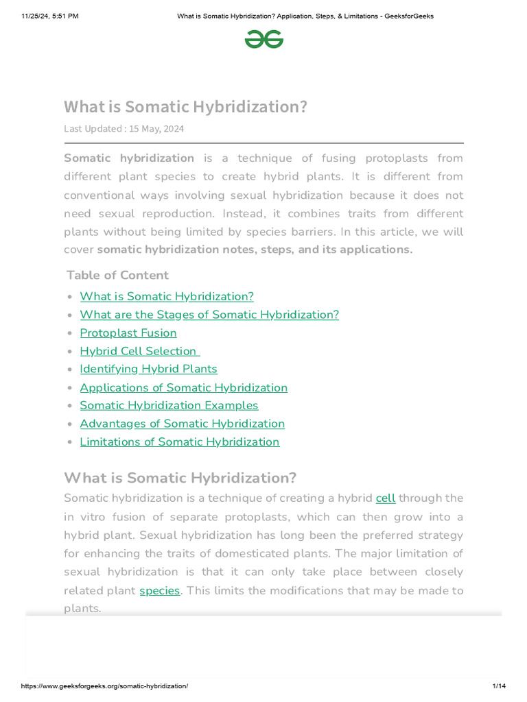 What Is Somatic Hybridization - Application, Steps, & Limitations | PDF | Plant Breeding ...