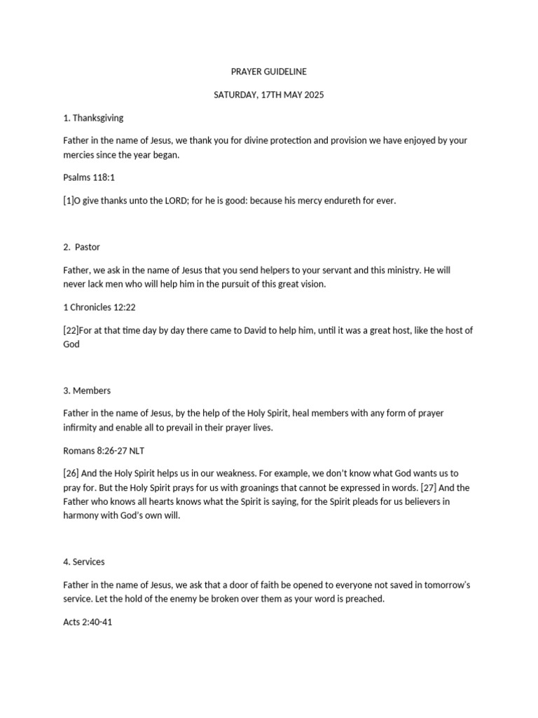 Prayer Guideline (Saturday, 17th May 2025) | PDF
