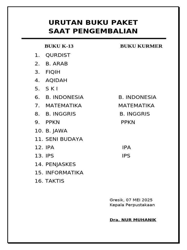 PENGEMBALIAN BUKU PAKET | PDF