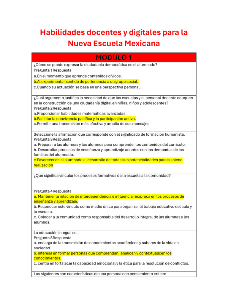 Respuestas Del Curso De Habilidades Docentes Y Digitales Pdf