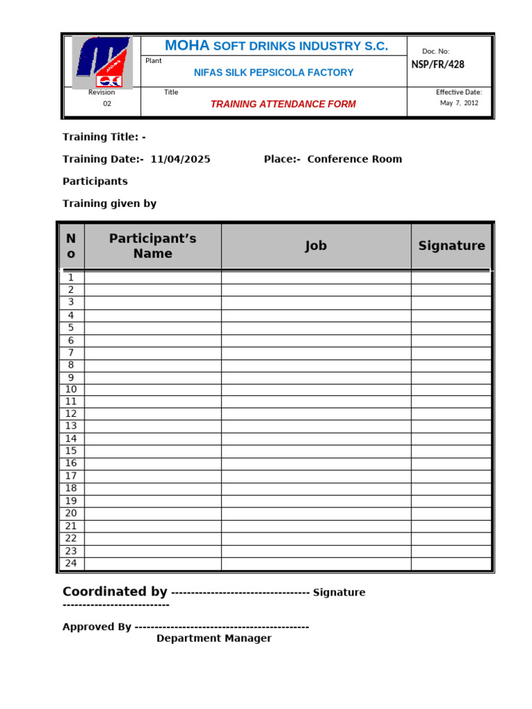 Training Attendance Format - | PDF | Apprenticeship | Vocational Education