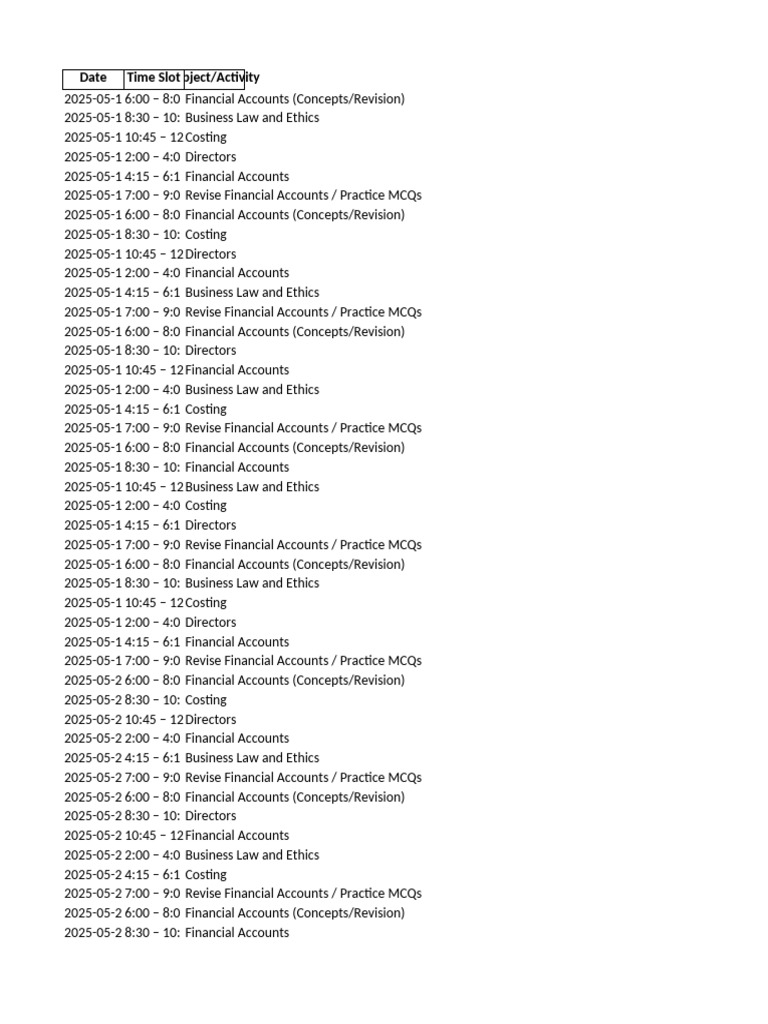 CMA Inter Workbook June 2025 Schedule | PDF