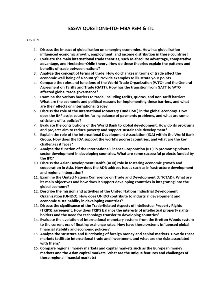 MBA Essay Questions on Global Trade Issues | PDF | International ...