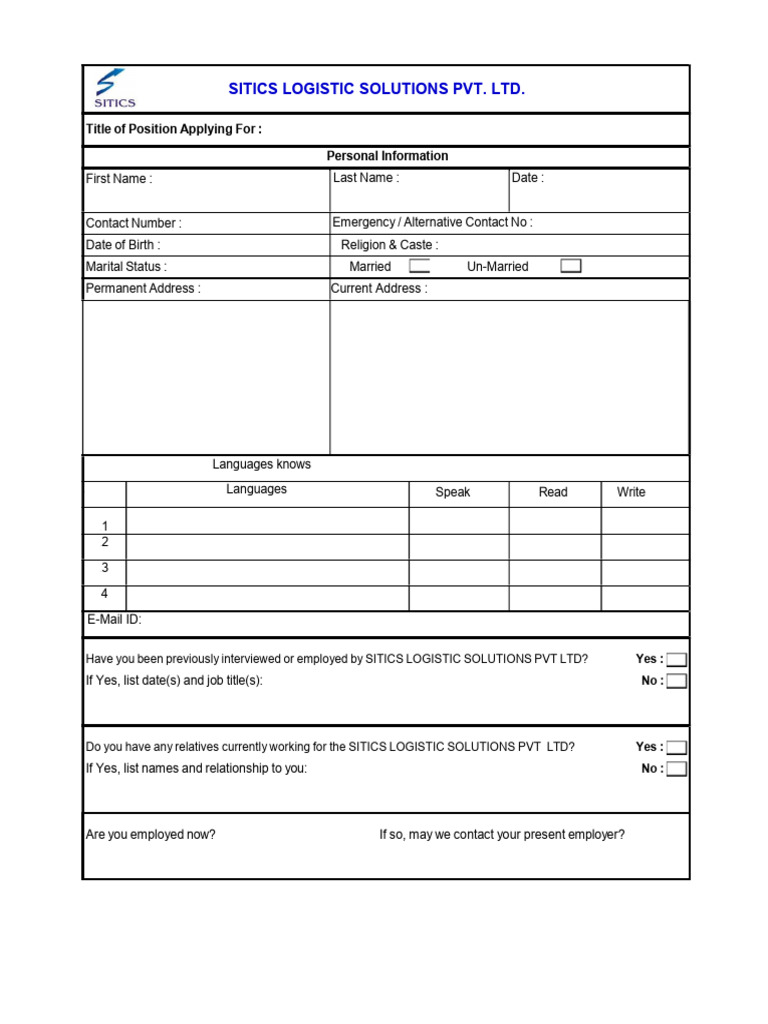 Sitics Bio Data Form (16) (3) (1) (2) (1) | PDF | Employment