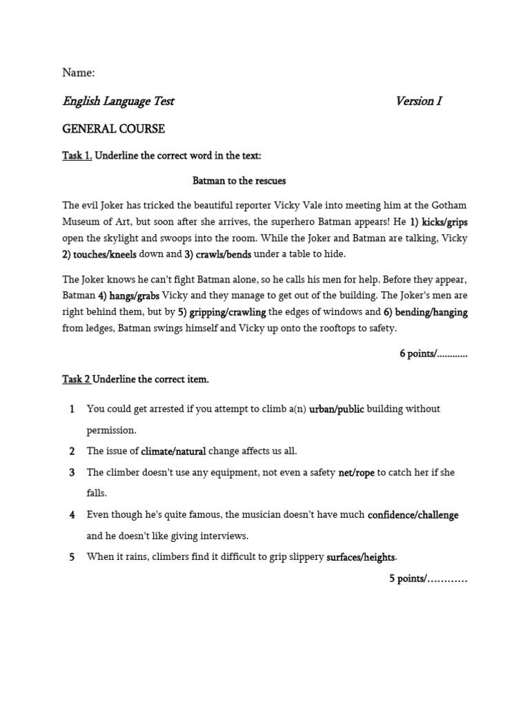 English Language Test: Version I | PDF