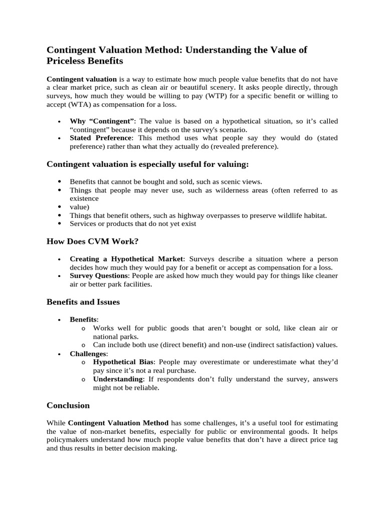 Contingent Valuation Method - Understanding The Value of Priceless ...