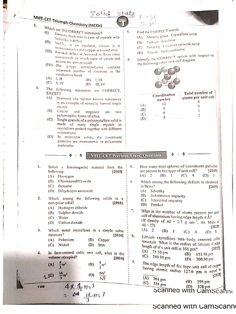 Solid State - CET It Is Useful For Preparation Os Cet | PDF