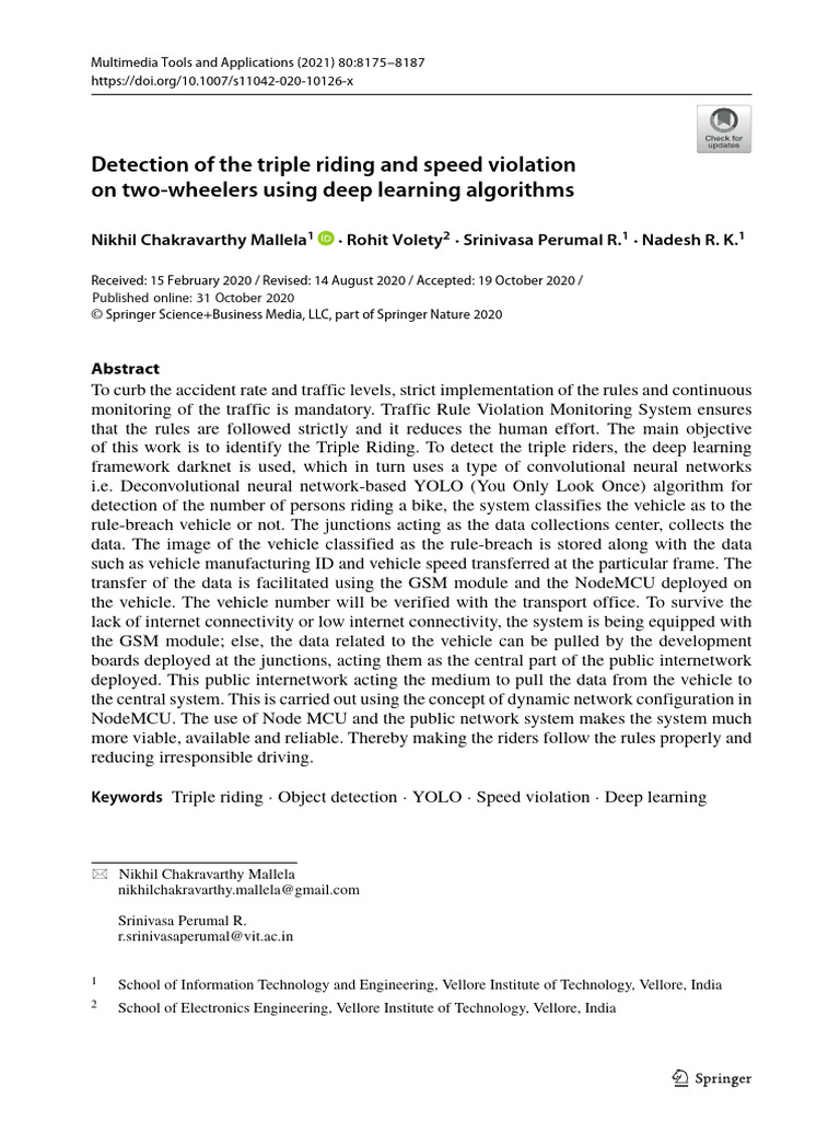 Detection of The Triple Riding and Speed Violation On Two-Wheelers Using Deep Learning ...
