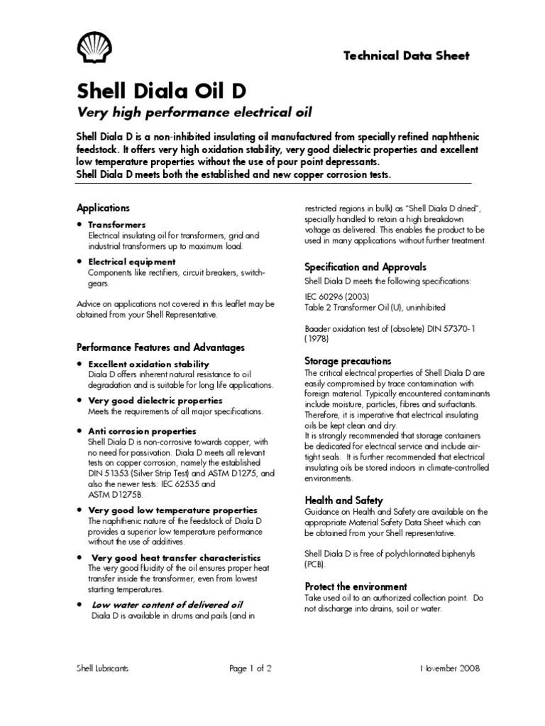 Shell Diala D Oil | PDF | Transformer | Corrosion