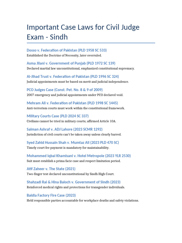 Important Case Laws Civil Judge Sindh | PDF
