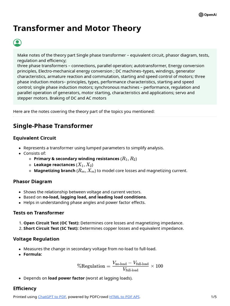 Transformer and Motor Theory | PDF | Electric Motor | Transformer