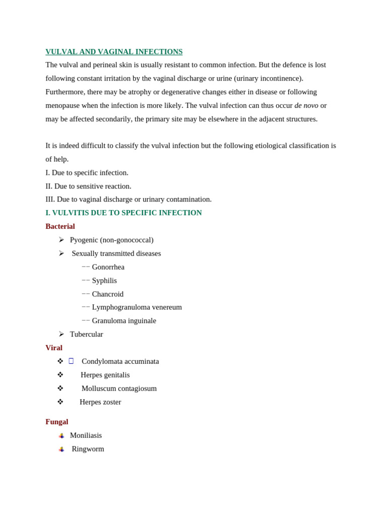 Vulval and Vaginal Infection Overview | PDF | Vagina | Candidiasis