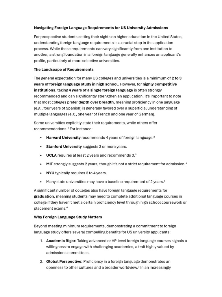 Foreign Language Requirements US Undergraduate Admissions | PDF ...