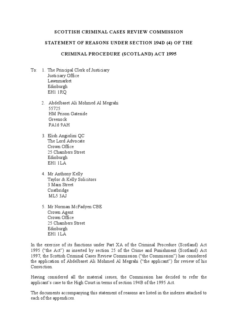 SCCRC Statement of Reasons Red | PDF | Public Law | Justice