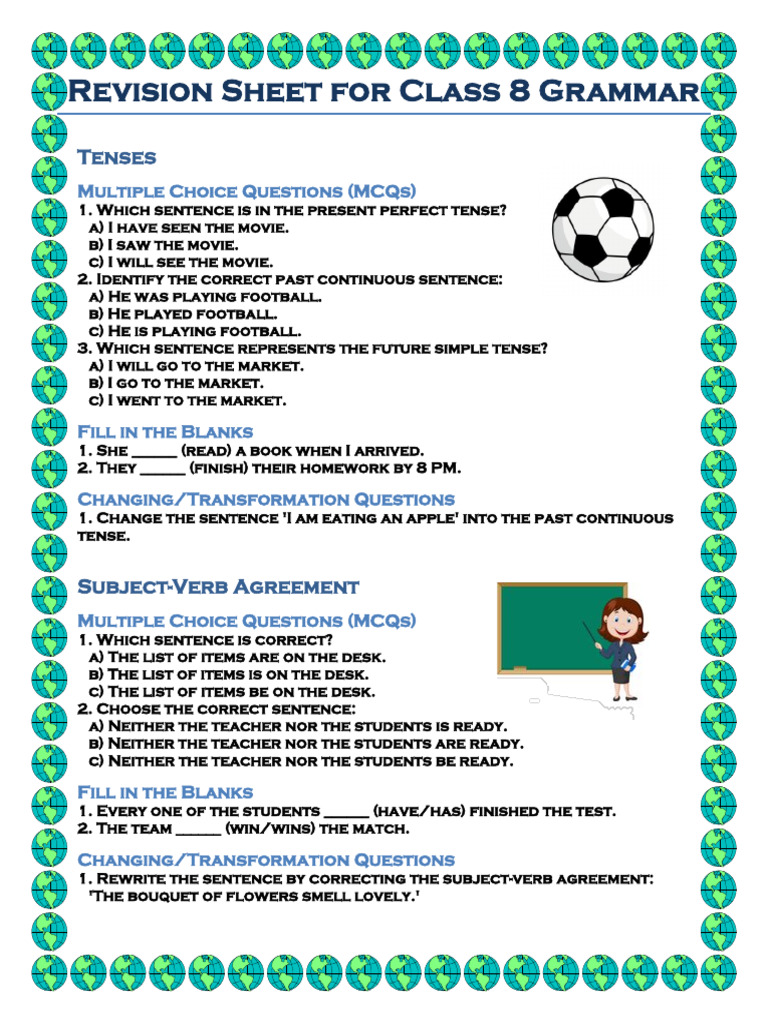 Class8 Grammar Revision Full | PDF | Multiple Choice | Linguistic ...