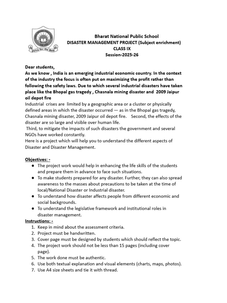Subject Enrichment Disaster Management Project (1) - 1 | PDF ...