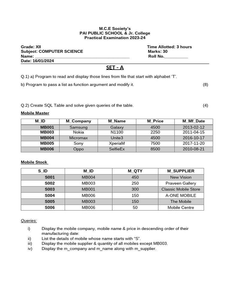Practical Question Paper | PDF | Mobile Phones | Consumer Electronics