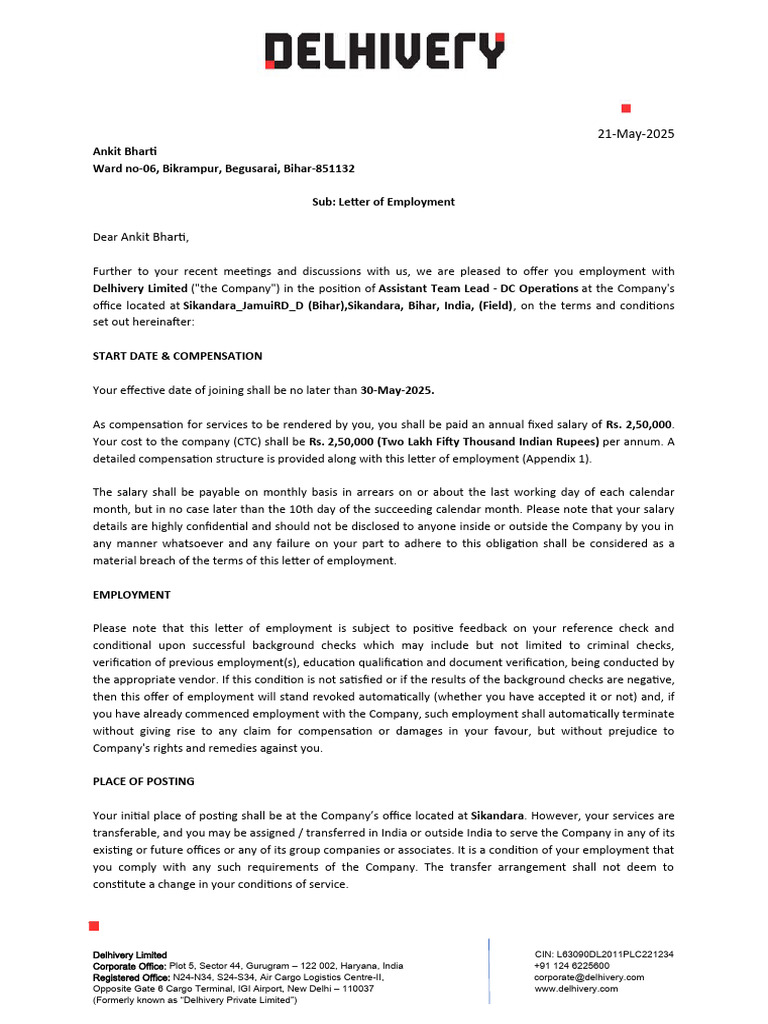 bc8481 Offer Letter 20250521 225720 | PDF | Legal Remedy | Indemnity