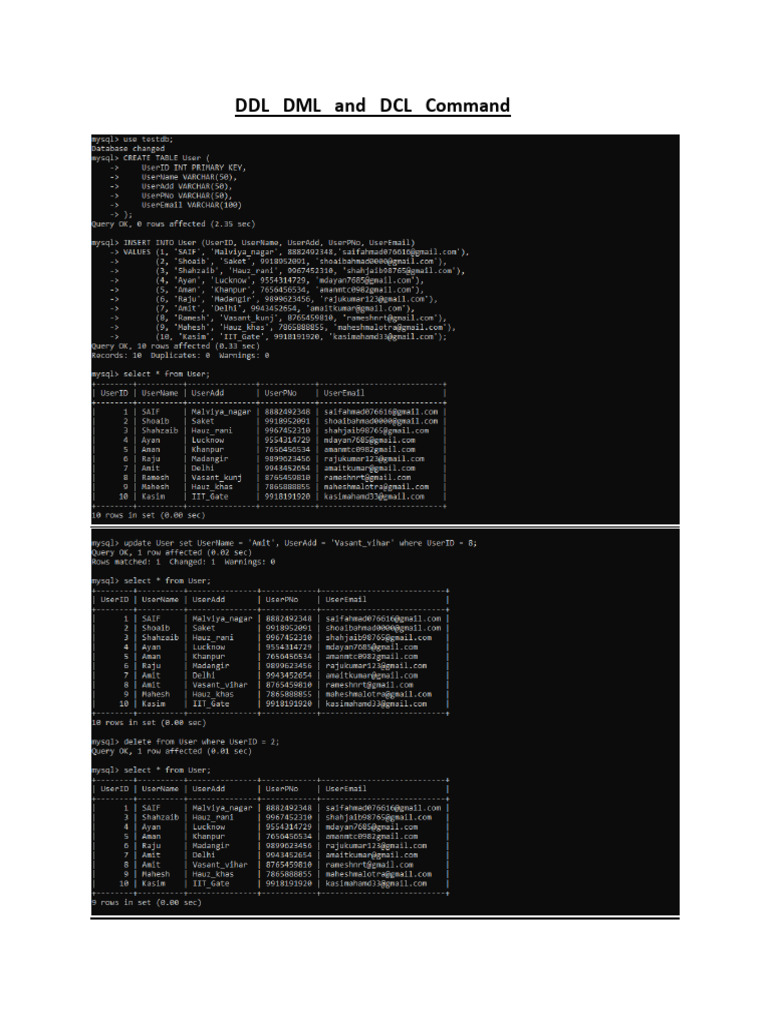 DML DDL Command | PDF