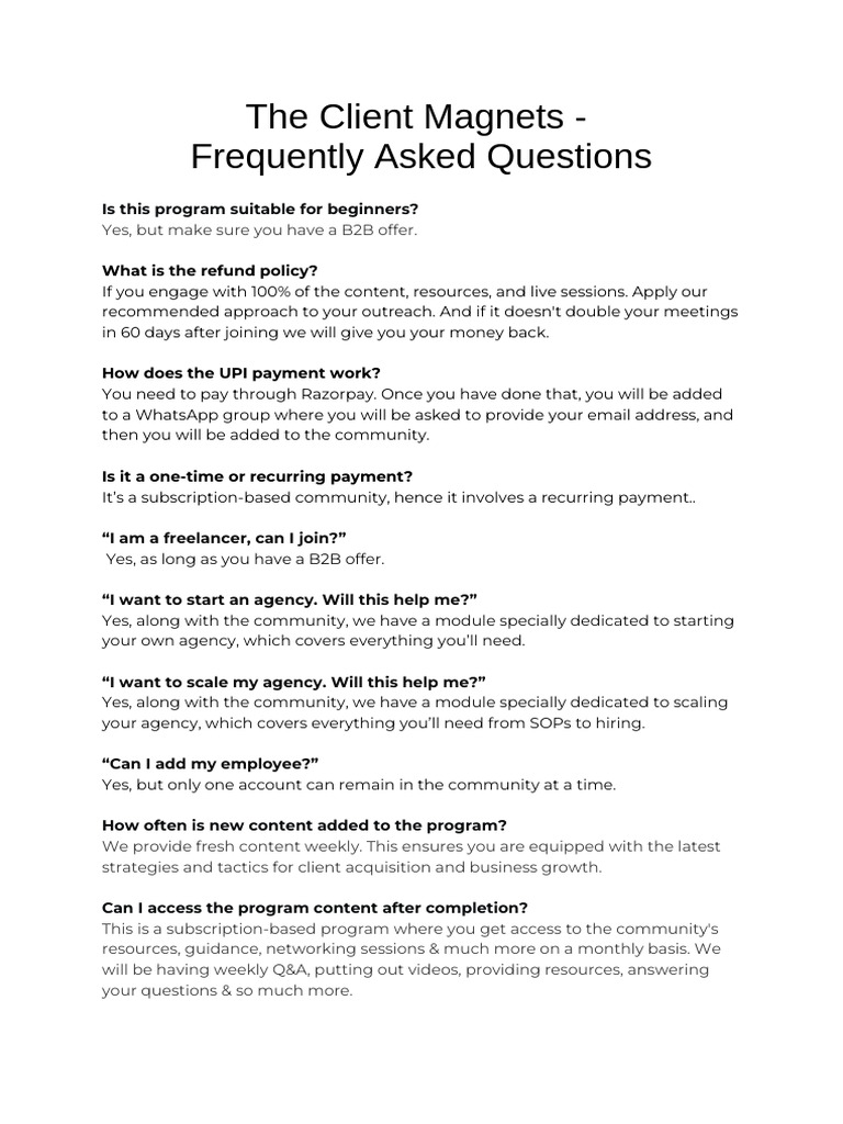 The Client Magnets - Skool FAQ | PDF | Mentorship | Business