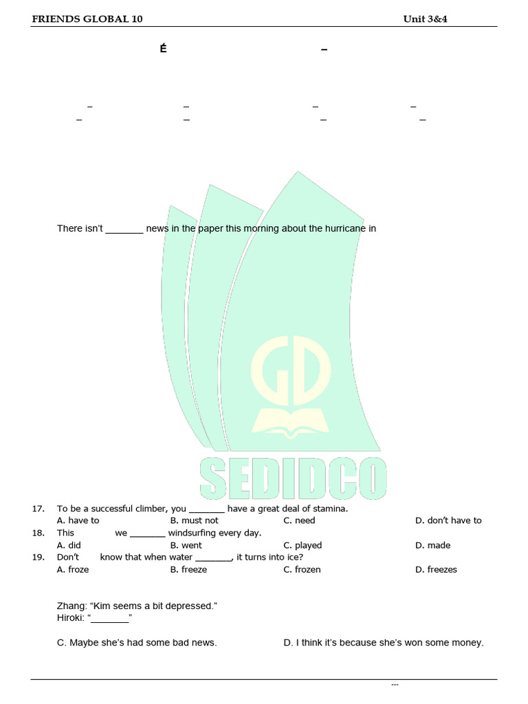 Friends Global 10 Unit 3 & 4 Practice Test | PDF | Moon | Earth