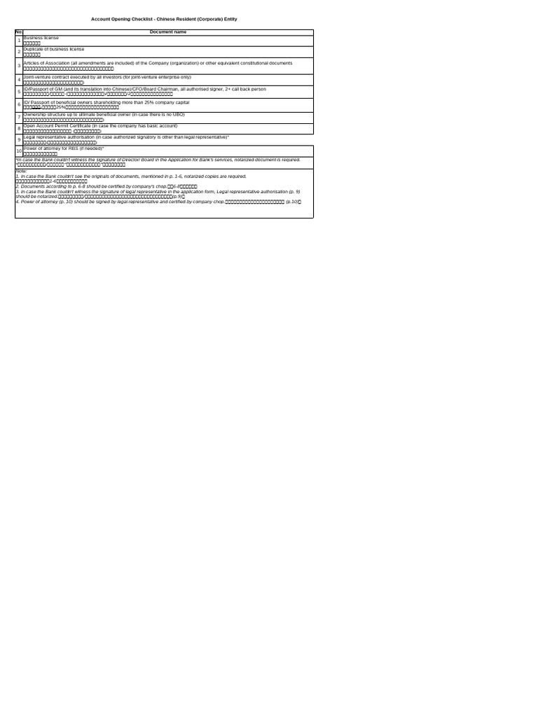 Account Opening Checklist | PDF | Joint Venture | Notary Public