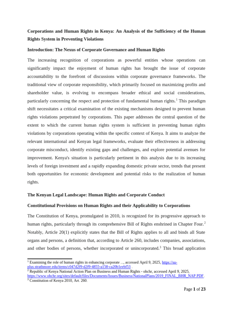 Corporate Human Rights in Kenya | PDF | Human Rights | Corporate Social ...