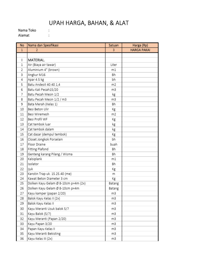 Daftar Harga Material Konstruksi | PDF