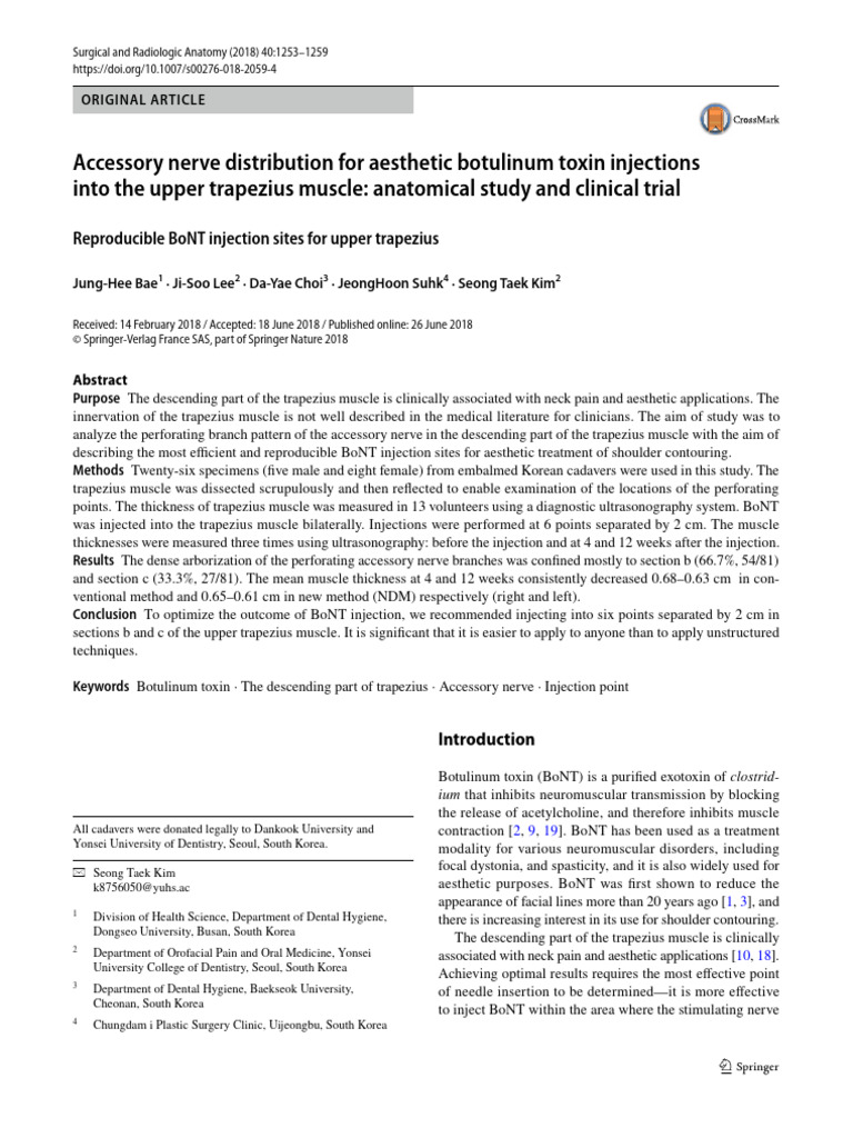Accessory Nerve Distribution For Aesthetic Botulinum Toxin Injections ...