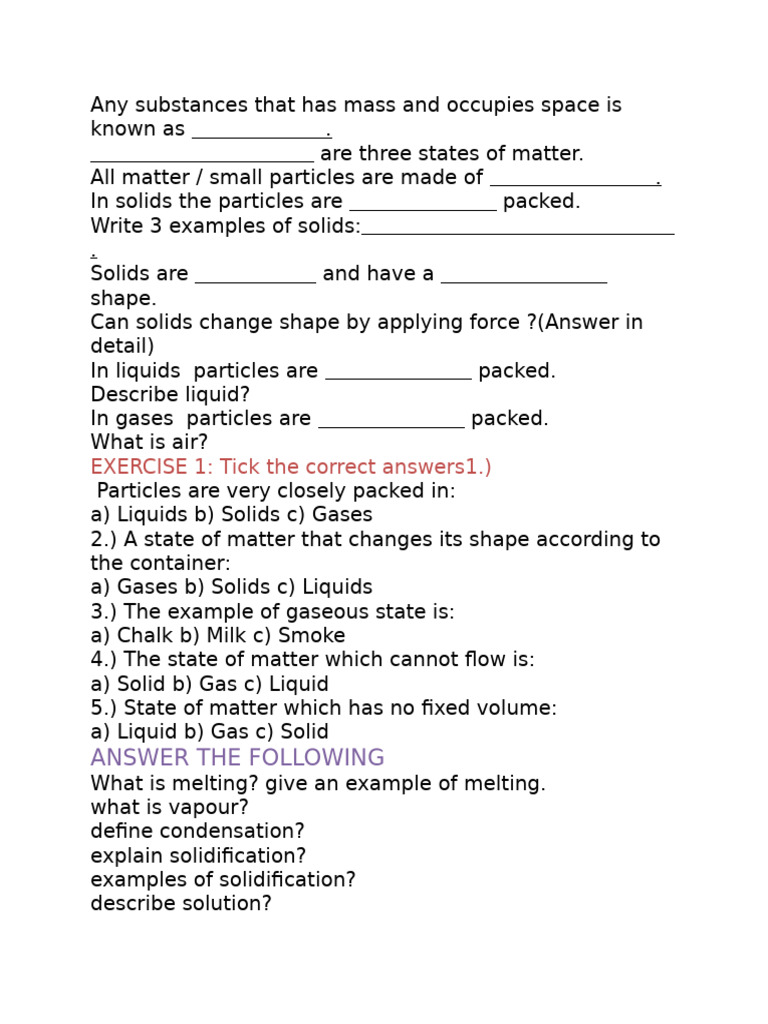 Solid, Liquid, Gases Quiz | PDF
