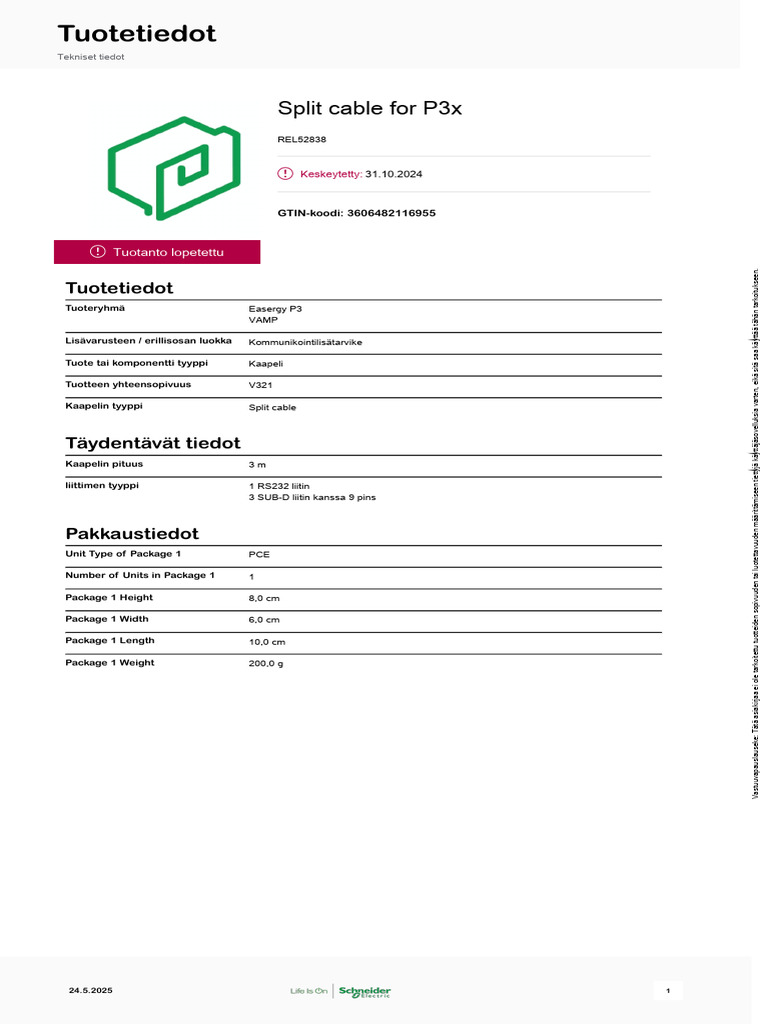 Schneider Electric - PowerLogic-P3-suojarele - REL52838 | PDF