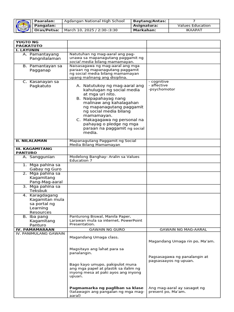 Lesson Plan Draft | PDF