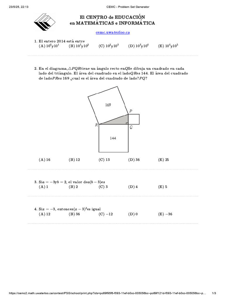 CEMC - Problem Set Generator | PDF