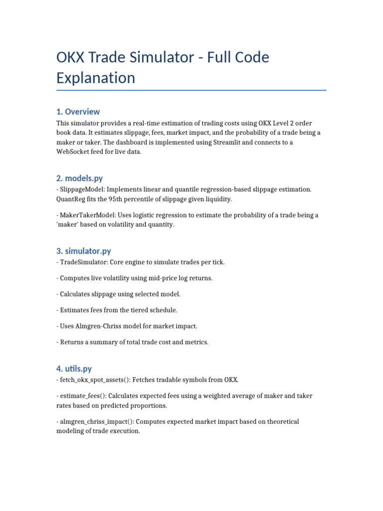 OKX Trade Simulator Code Explanation | PDF | Regression Analysis ...