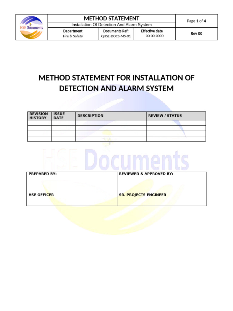 Hse Documents - Method Statement For Installation of Detection and Alarm System | PDF ...
