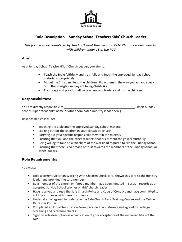 Sunday+School+Teacher-Kids'+Church+Leader+R D | PDF | Sunday School