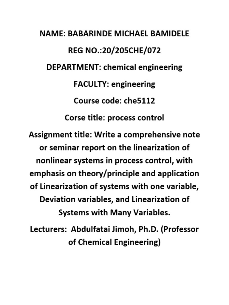 Babarinde Michael Bamidele | PDF | Control Theory | Nonlinear System