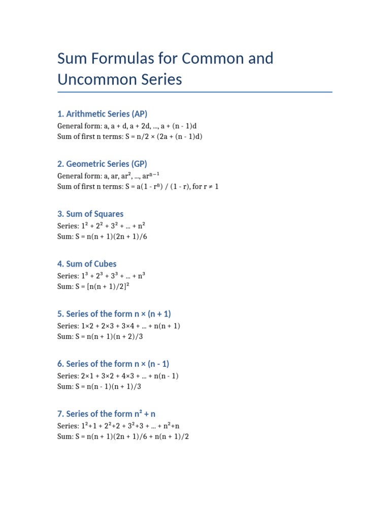 Series Sum Formulas | PDF
