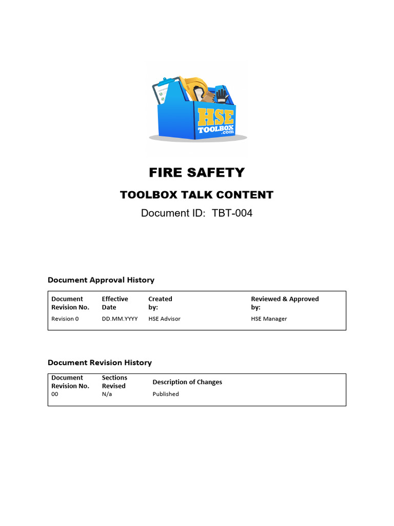 Fire Safety Toolbox Talk Overview | PDF | Fire Safety | Occupational ...