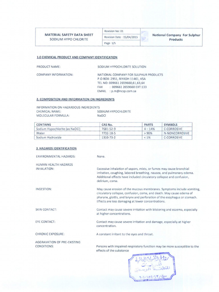 MSDS Hypo | PDF