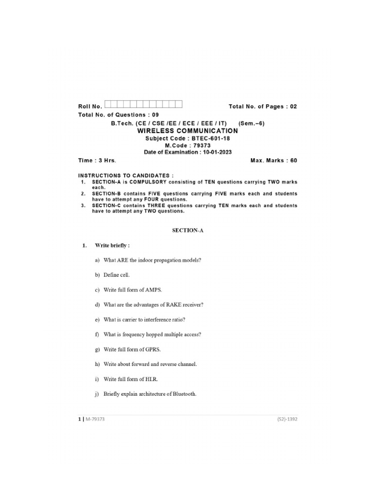 Detailed Answers To Redesigned Wireless Communications Exam | PDF | Cellular Network | Channel ...